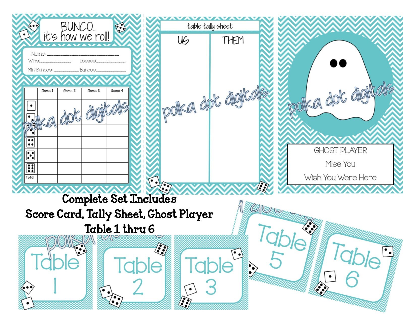 Buy 2 Get 1 Free Complete Set Teal Blue CHEVRON Bunco Score - Etsy