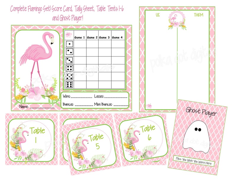 Buy 2 Get 1 Free FLAMINGOS Summer Beach Bunco Score Card Sheet With ...