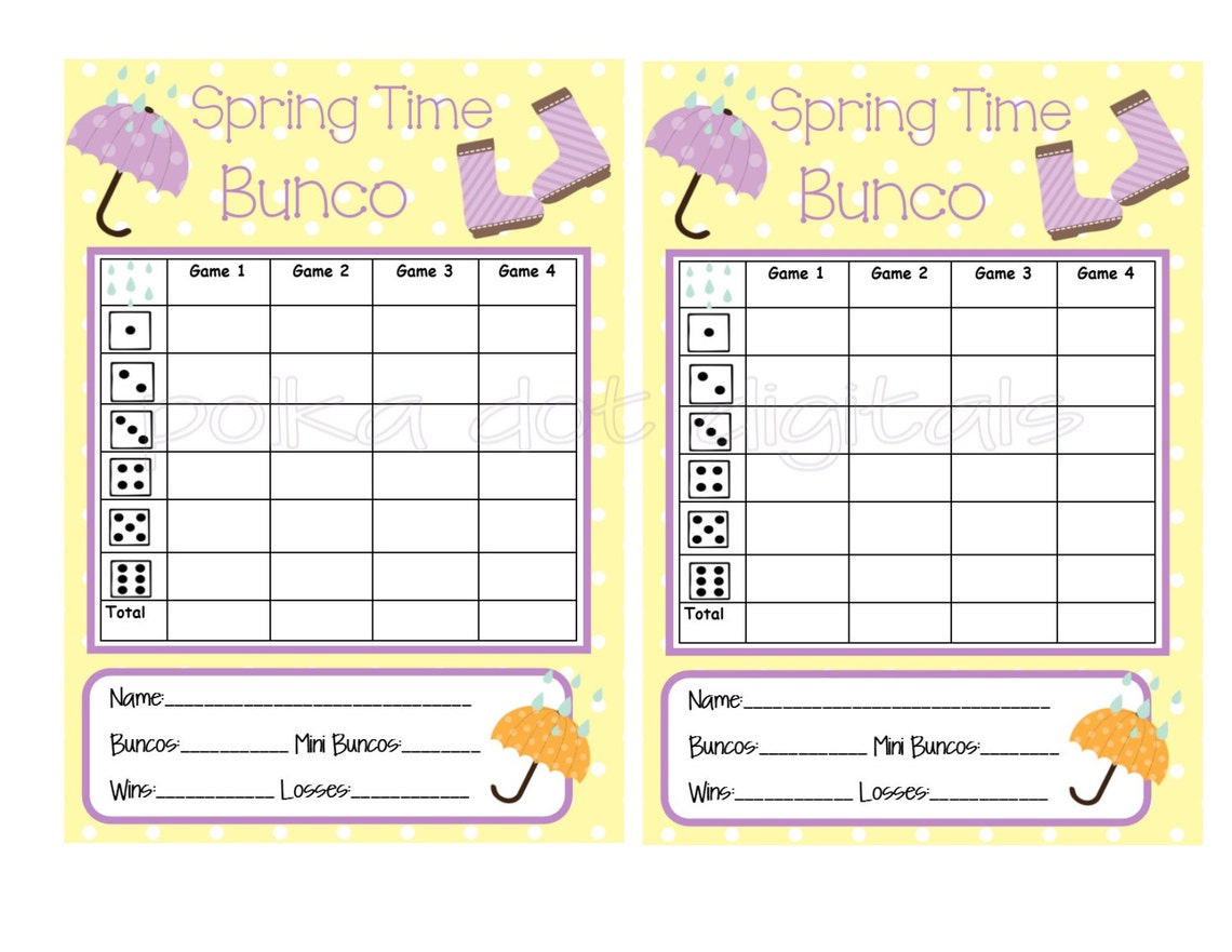 Buy 2 Get 1 Free SPRING Umbrella Rain Boots Bunco Score Card Sheet ...