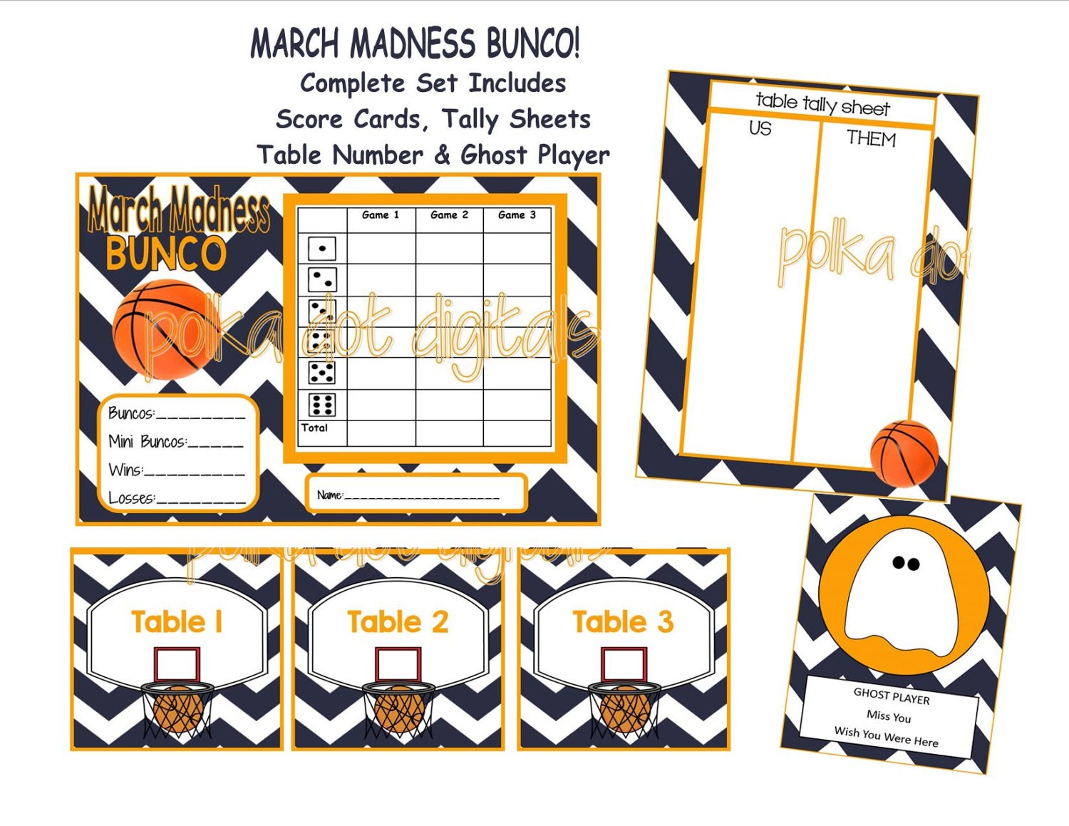 MARCH MADNESS Complete Set Bunco Score Card Sheet Table Numbers Tally ...