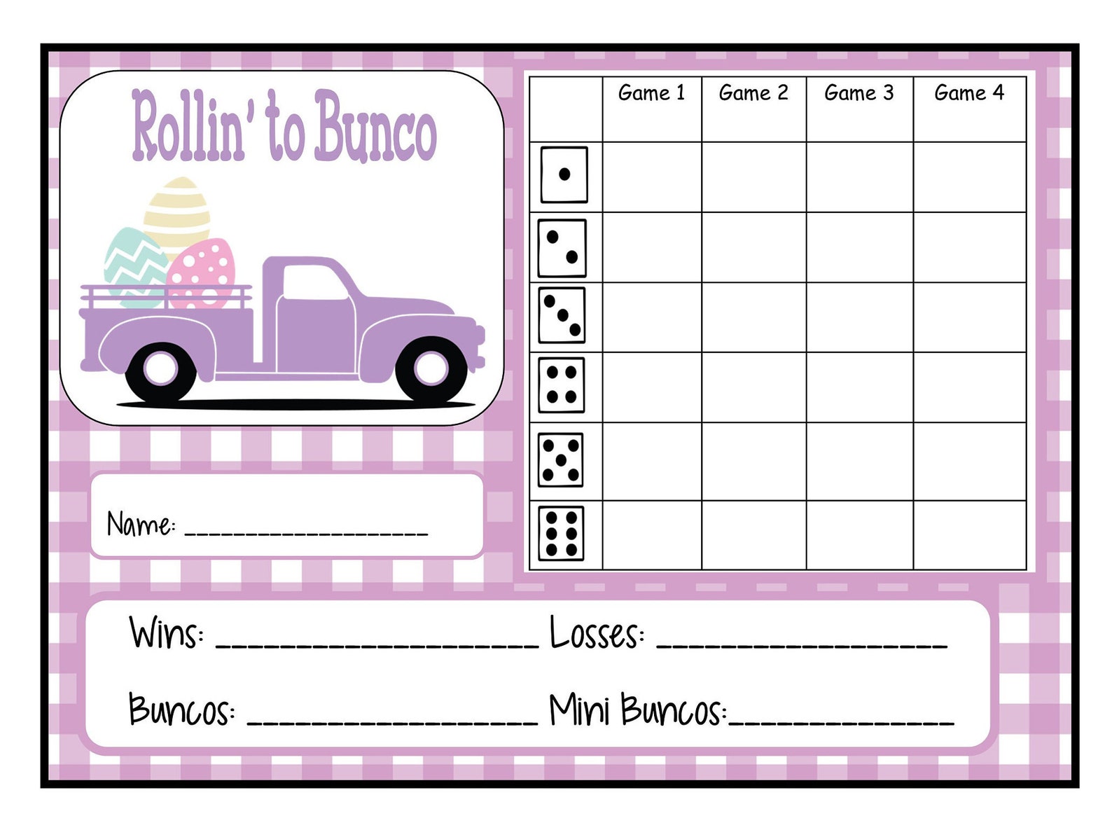 EASTER EGG Truck Bunco Score Card Sheet Table Numbers Tally Ghost ...