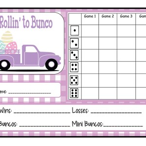 EASTER EGG Truck Bunco Score Card Sheet Table Numbers Tally Ghost ...