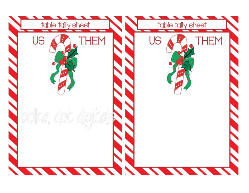 BUY 2 Get 1 FREE CHRISTMAS Candy Cane Complete Set Bunco Score Card ...
