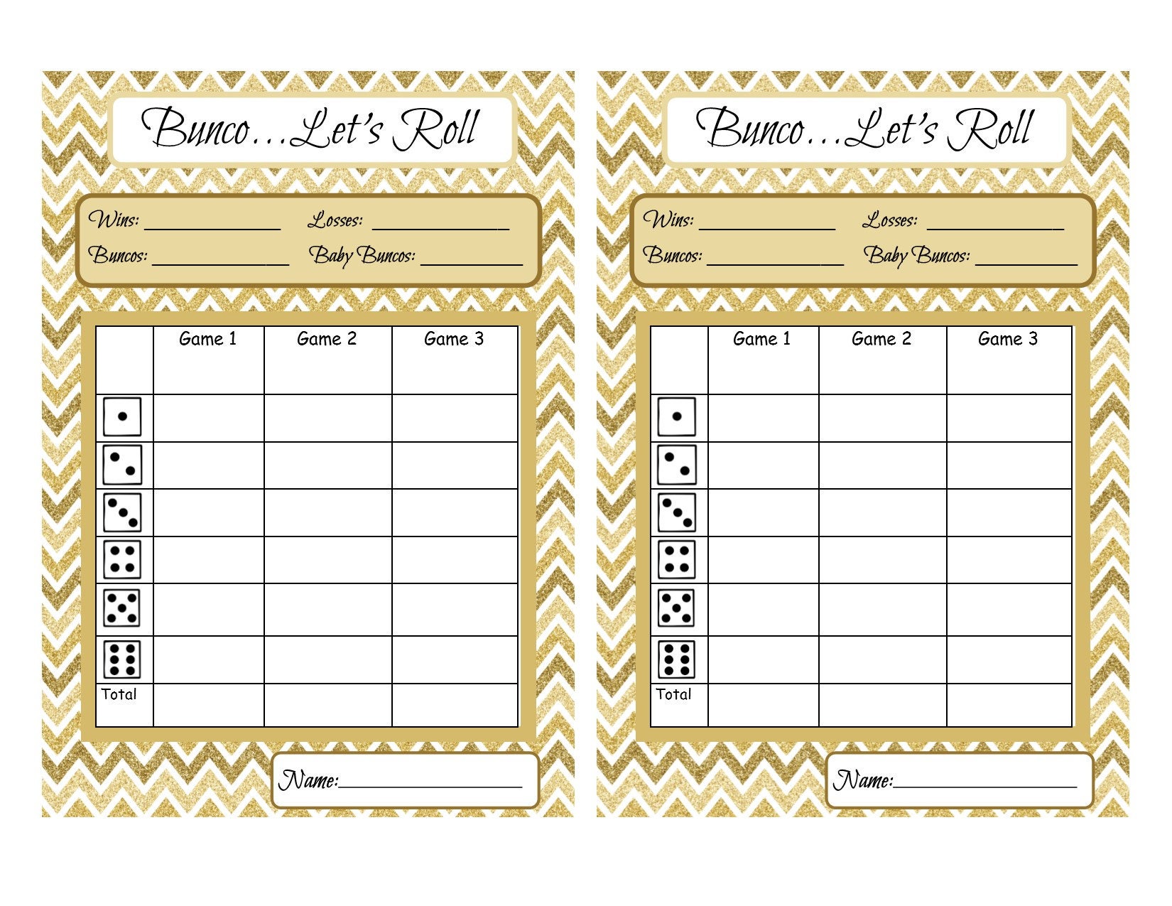 Buy 2 Get 1 Free Complete Set Metallic GOLD CHEVRON Bunco Score Card ...