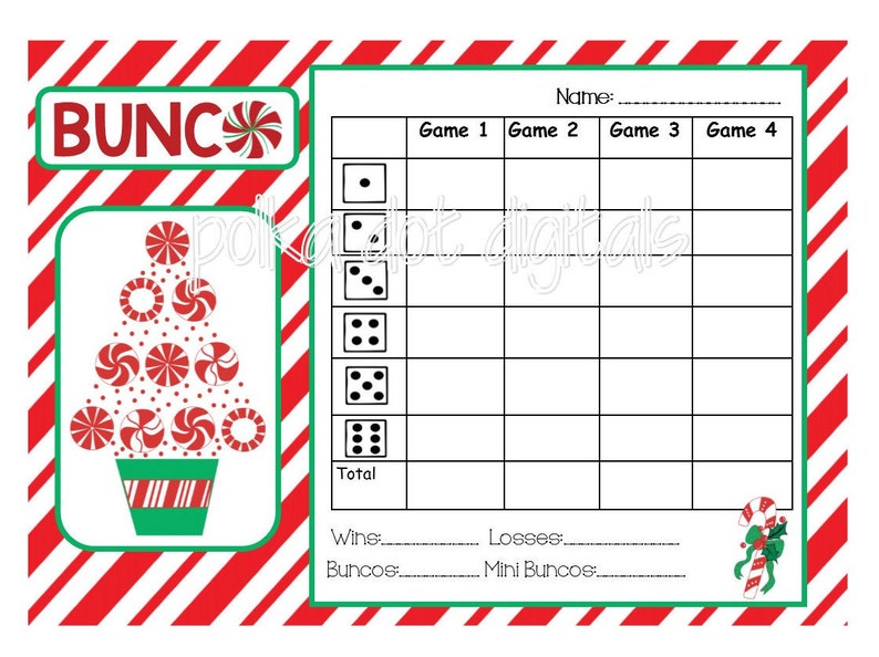 BUY 2 Get 1 FREE CHRISTMAS Candy Cane Complete Set Bunco Score Card ...