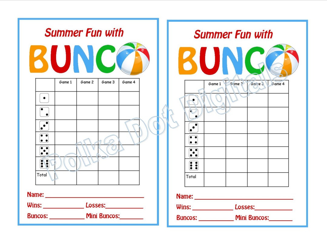 Buy 2 Get 1 Free SUMMER Beach Bunco Score Card Sheet With Matching ...