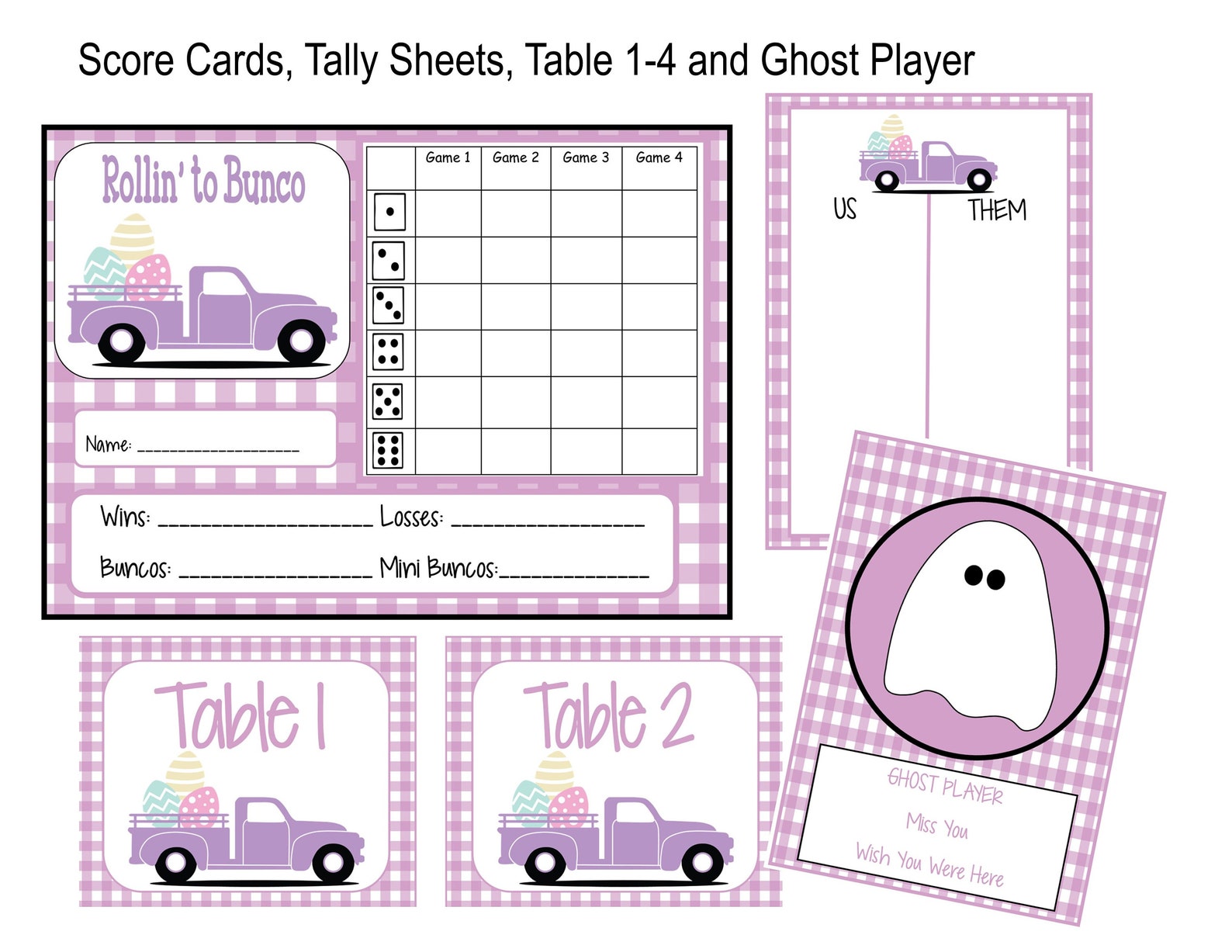 EASTER EGG Truck Bunco Score Card Sheet Table Numbers Tally Ghost ...