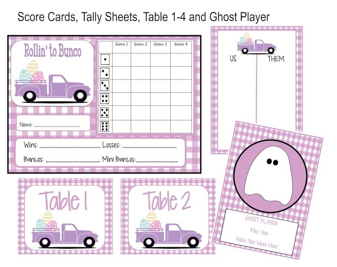 EASTER EGG Truck Bunco Score Card Sheet Table Numbers Tally Ghost ...