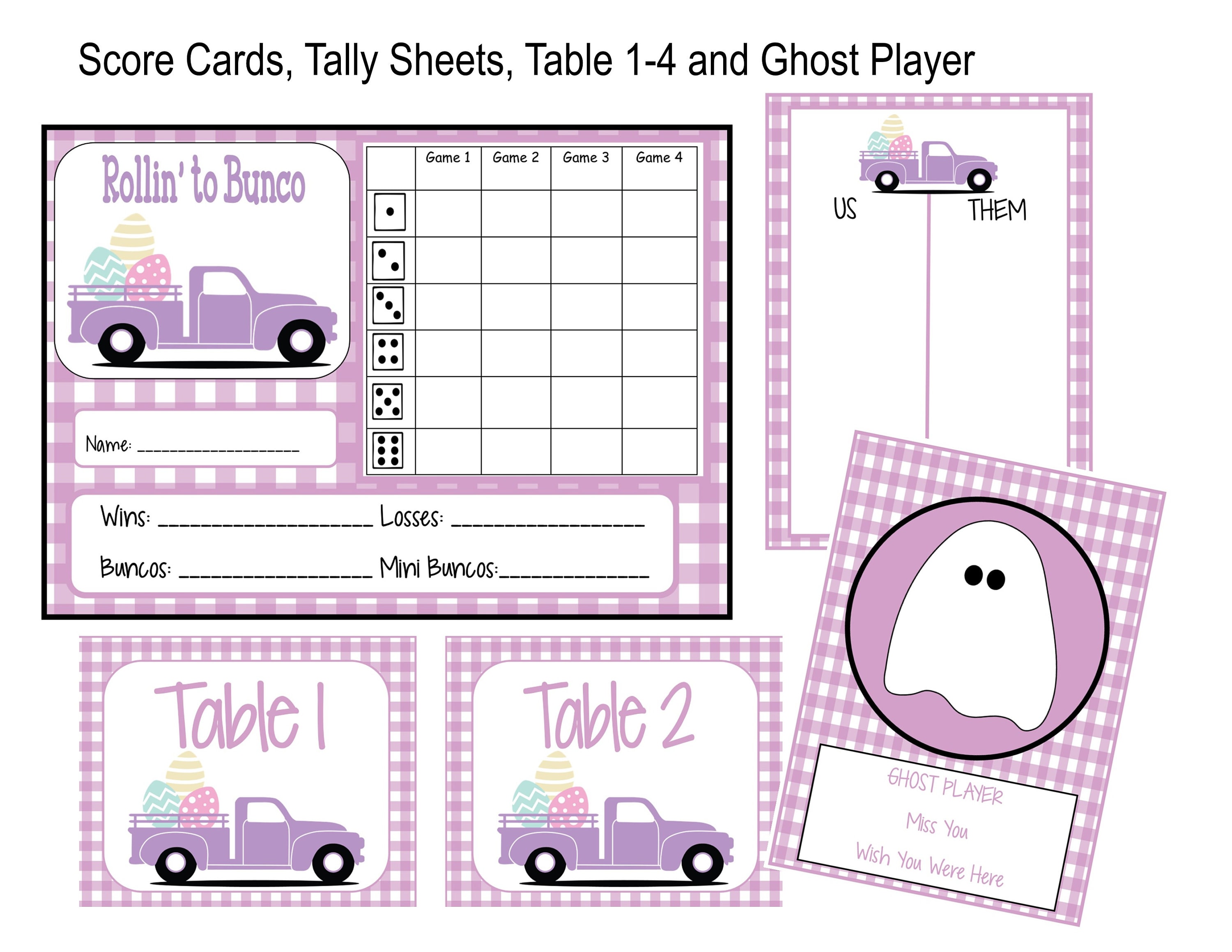 EASTER EGG Truck Bunco Score Card Sheet Table Numbers Tally Ghost ...
