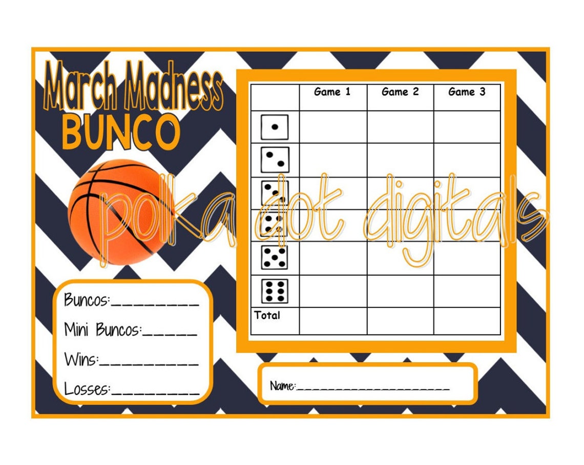 MARCH MADNESS Complete Set Bunco Score Card Sheet Table Numbers Tally ...