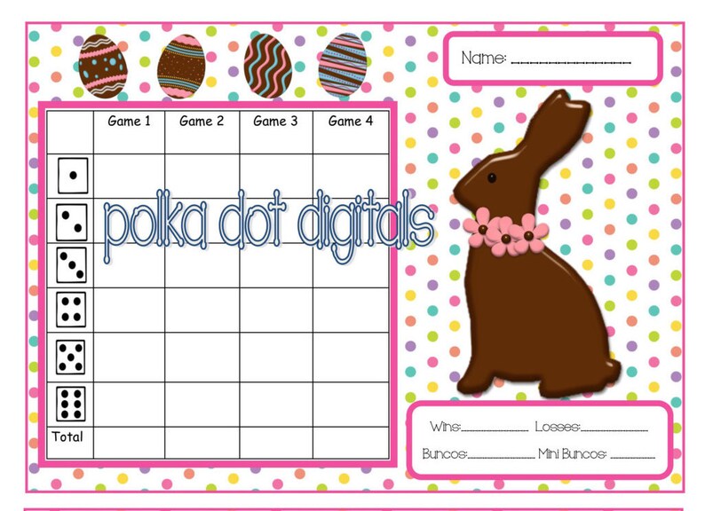Buy 2 Get 1 Free Easter CHOCOLATE BUNNY EGGS Bunco Score Card Sheet ...