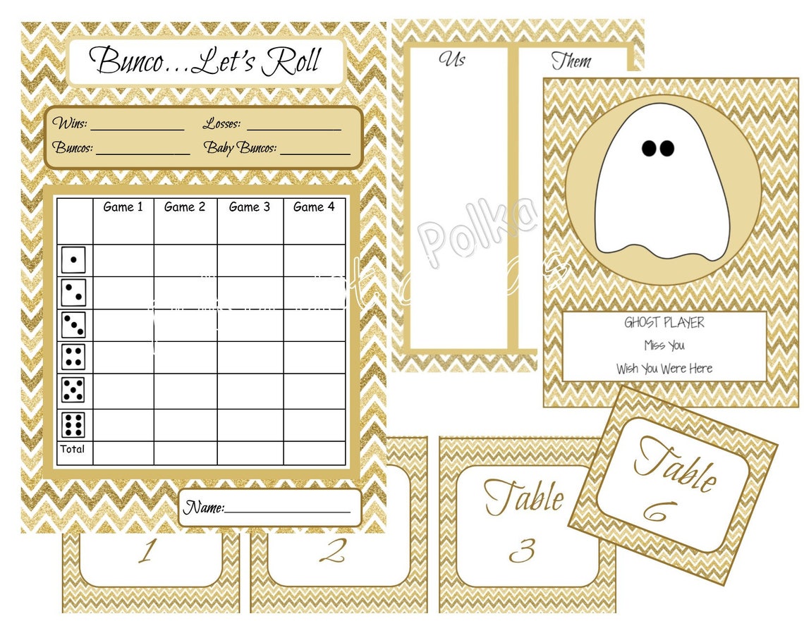 Buy 2 Get 1 Free Complete Set Metallic GOLD CHEVRON Bunco Score Card ...