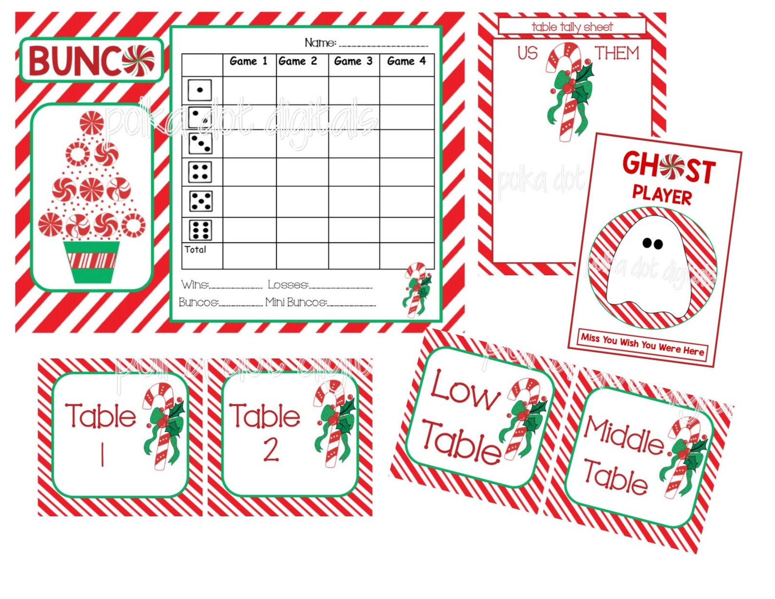 BUY 2 Get 1 FREE CHRISTMAS Candy Cane Complete Set Bunco Score Card ...