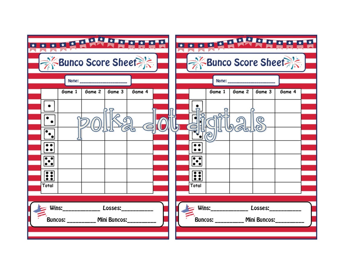 Buy 2 Get 1 Free Complete Set JULY 4th Patriotic Bunco Score Card Sheet ...