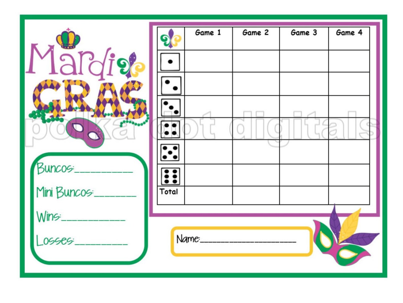 Buy 2 Get 1 Free MARDI GRAS Bunco Complete Set * Fat Tuesday Score Card ...