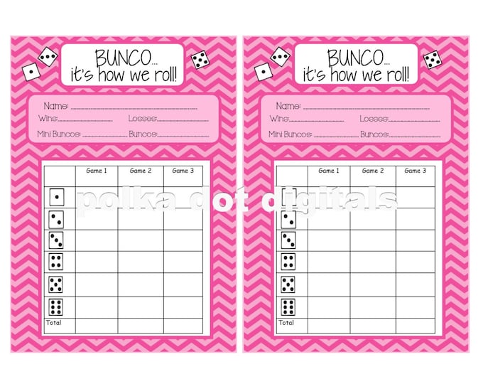 Buy 2 Get 1 Free Complete Set PINK CHEVRON Bunco Score Card Sheet ...