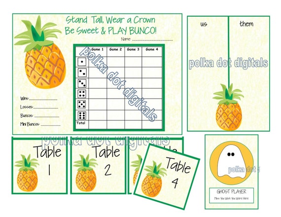 PINEAPPLE Bunco Set Score Card Sheet Matching Table | Etsy