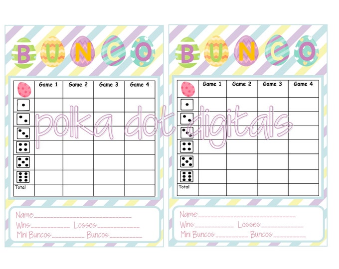 Buy 2 Get 1 Free EASTER EGG Complete Set Bunco Score Card Sheet With ...