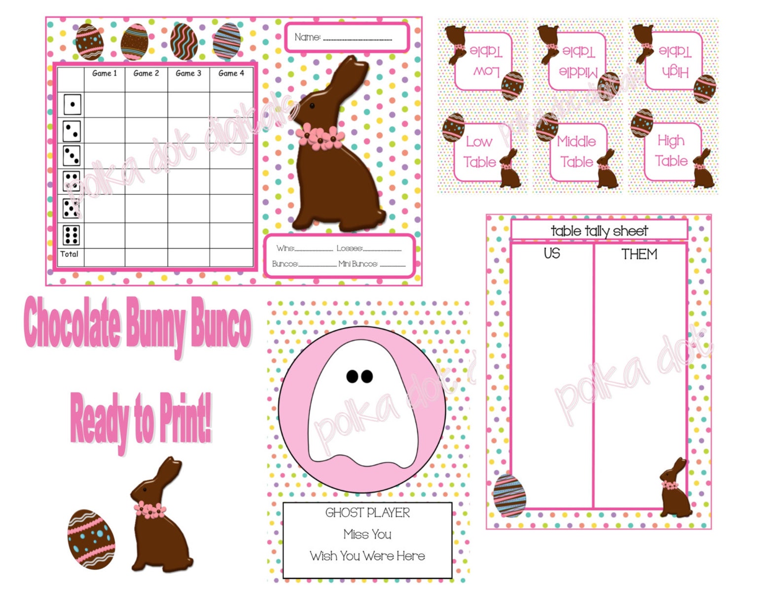 Buy 2 Get 1 Free Easter CHOCOLATE BUNNY EGGS Bunco Score Card Sheet ...