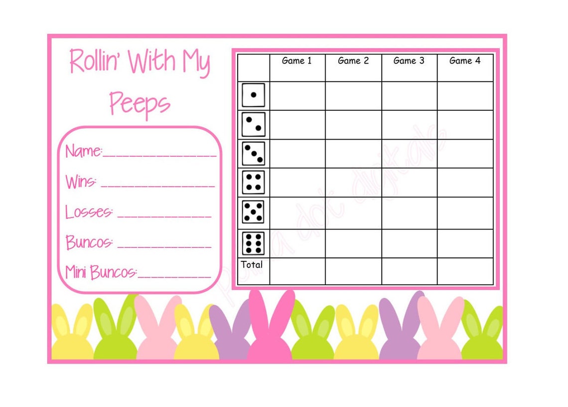 BUNNY PATCH Easter Complete Set Bunco Score Card Sheet With Matching ...