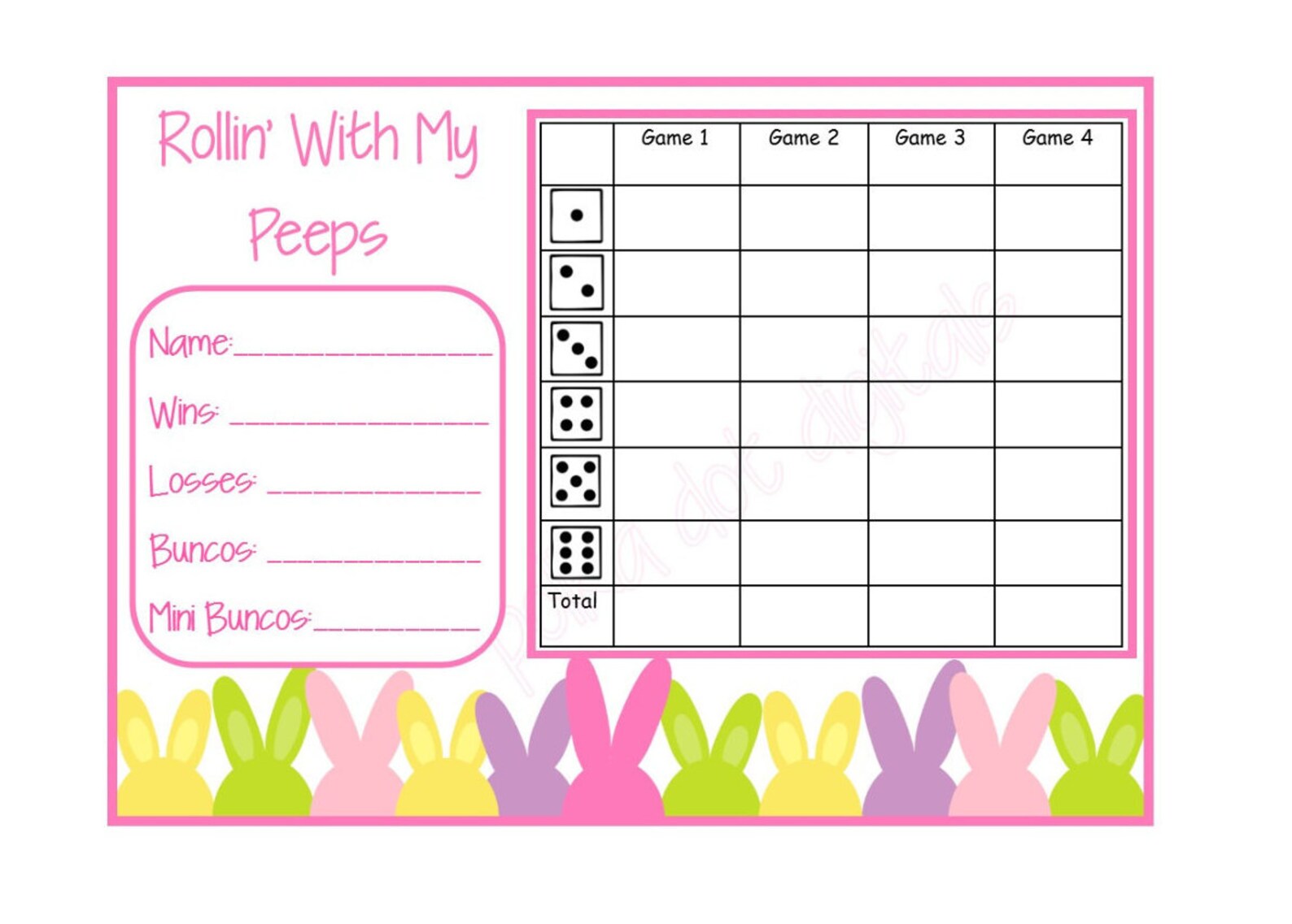 BUNNY PATCH Easter Complete Set Bunco Score Card Sheet With Matching ...