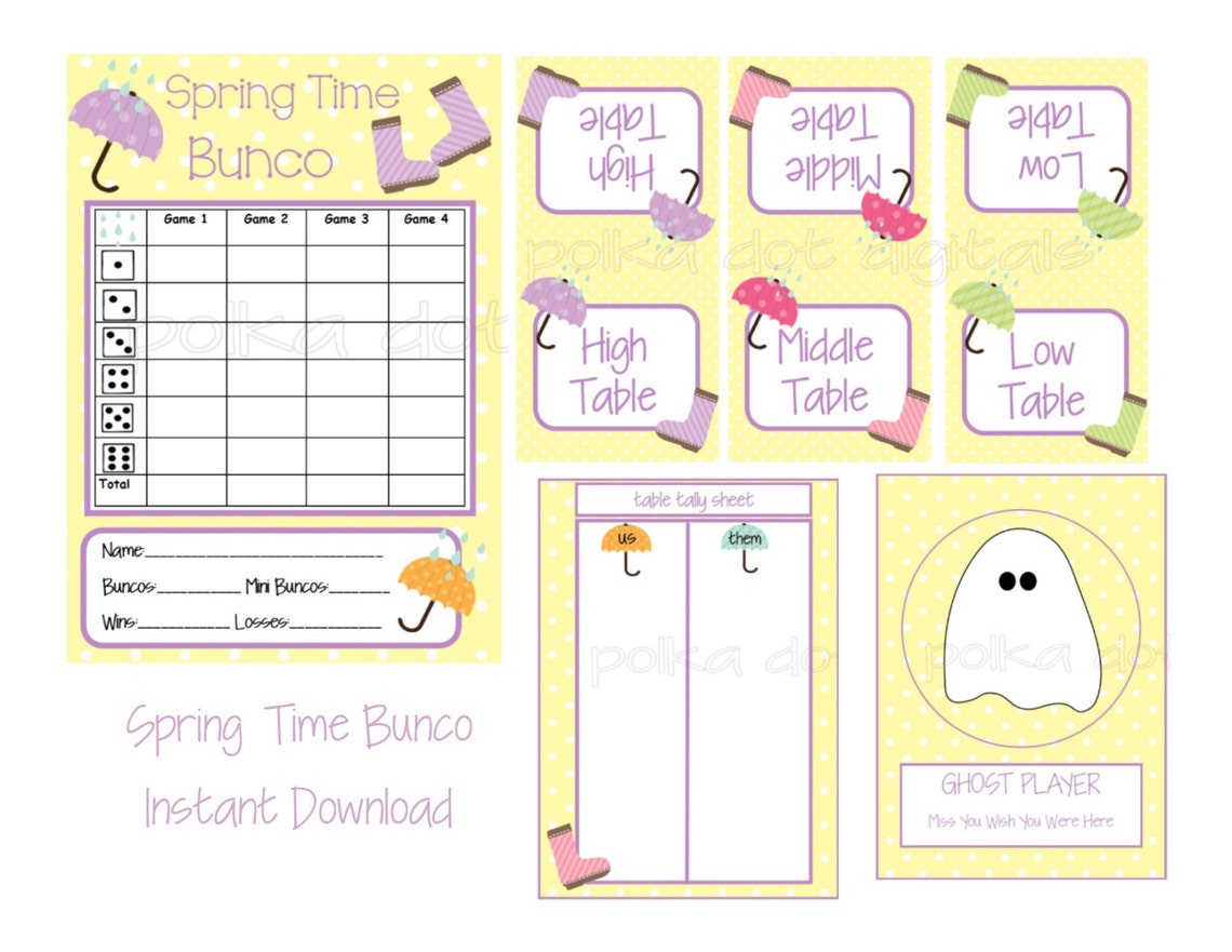 Buy 2 Get 1 Free SPRING Umbrella Rain Boots Bunco Score Card Sheet ...