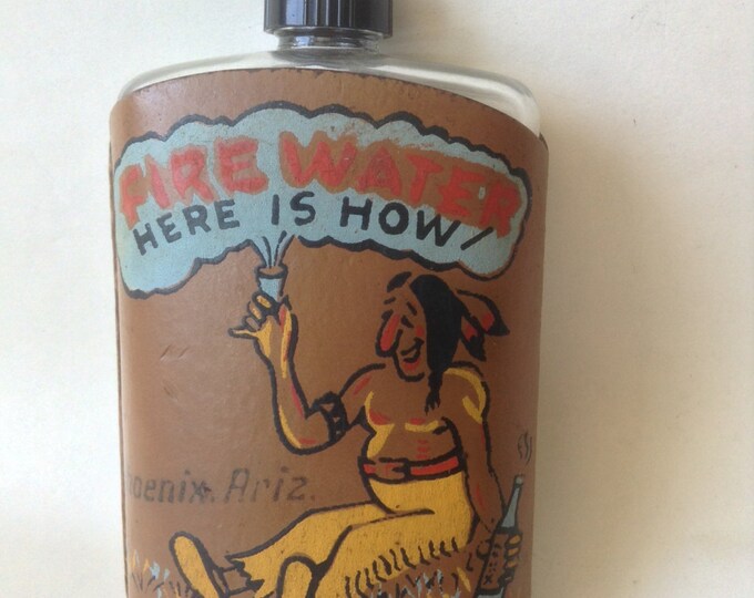 Vintage Souvenir Indian Fire Water Flask Hand Painted Leather With ...