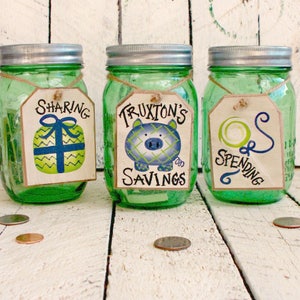 Piggy Bank for Boys Rustic Mason Jar Bank Tags Personalized - Etsy