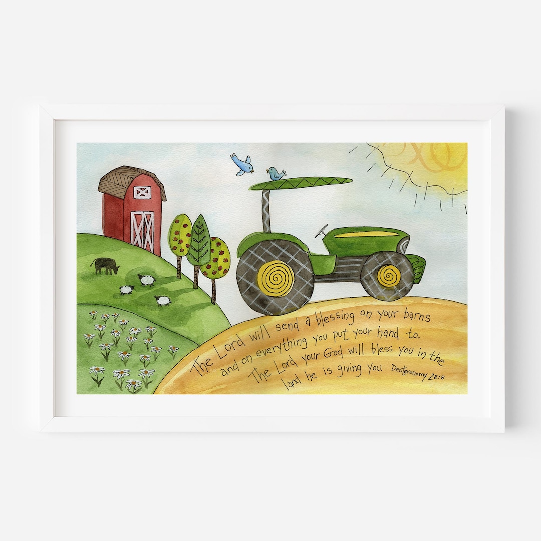 Watercolor Tractor Print, Scripture Farm Nursery Art - Etsy