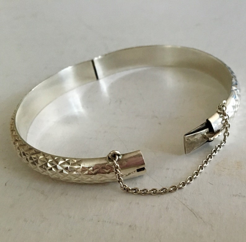 Vintage Sterling Silver Bangle Bracelet Diamond Cut Bright and ...