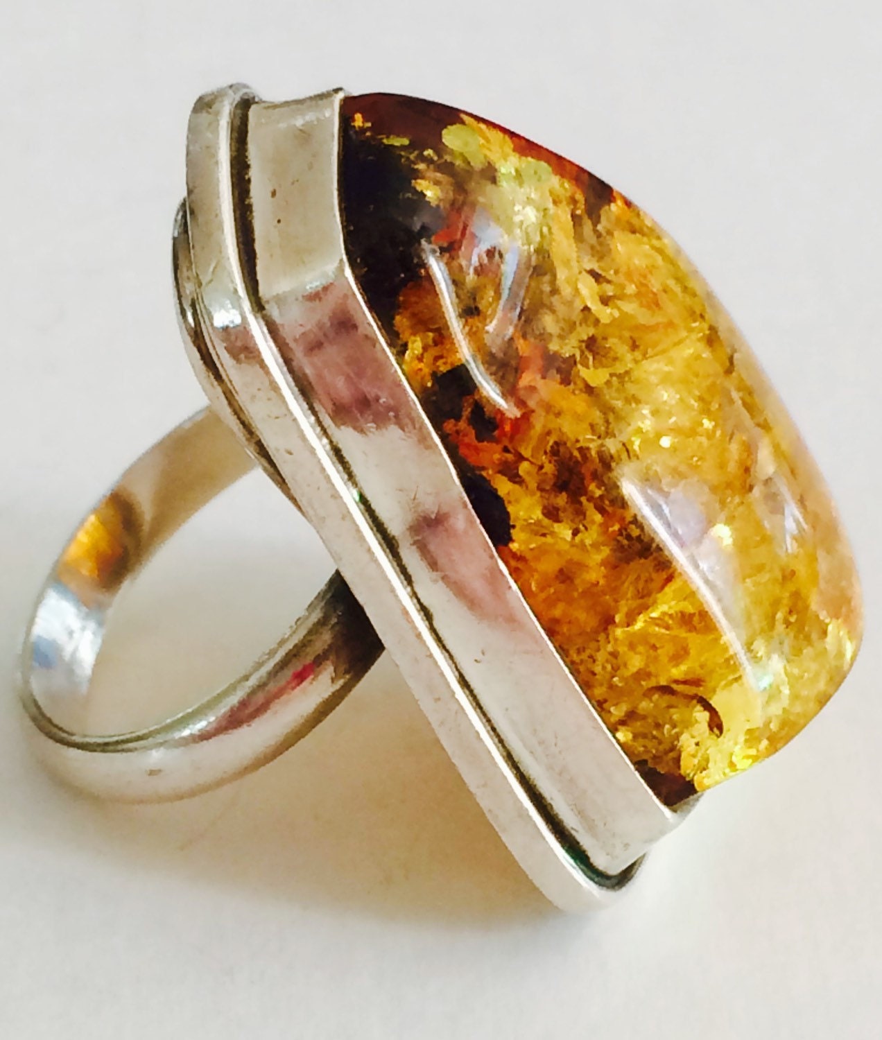 Vintage Sterling Silver Baltic Amber Ring Scandinavian Artisinal Design ...