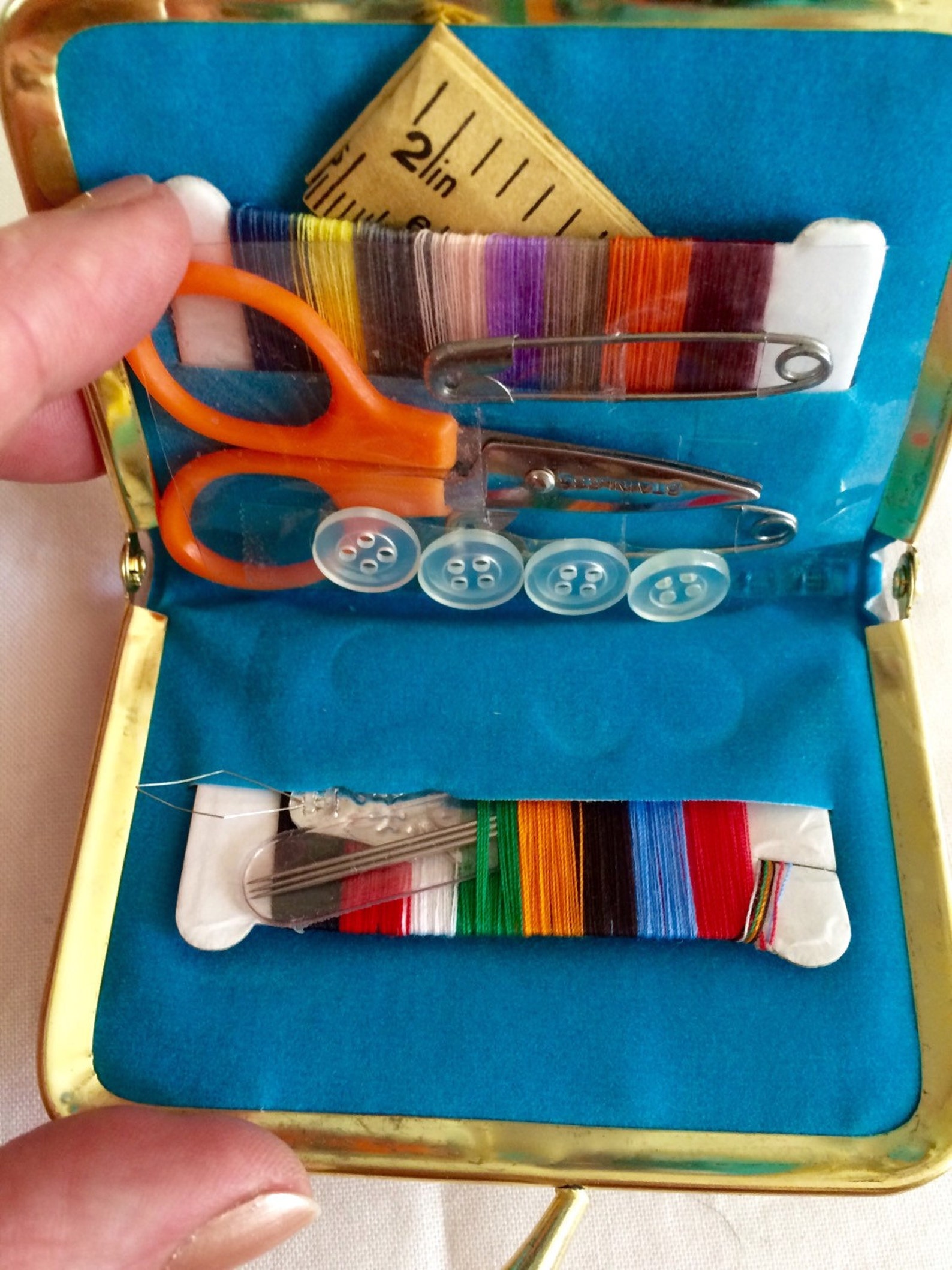 Vintage Miniature Sewing Kit Quilted Gold Pouch With Everything You ...