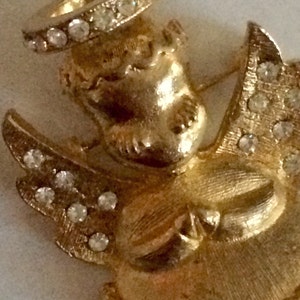 Vintage Angel Brooch Gold & Rhinestone by Dobbs - Etsy