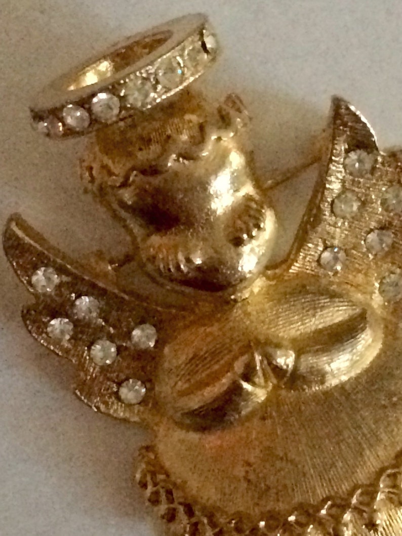 Vintage Angel Brooch Gold & Rhinestone by Dobbs - Etsy
