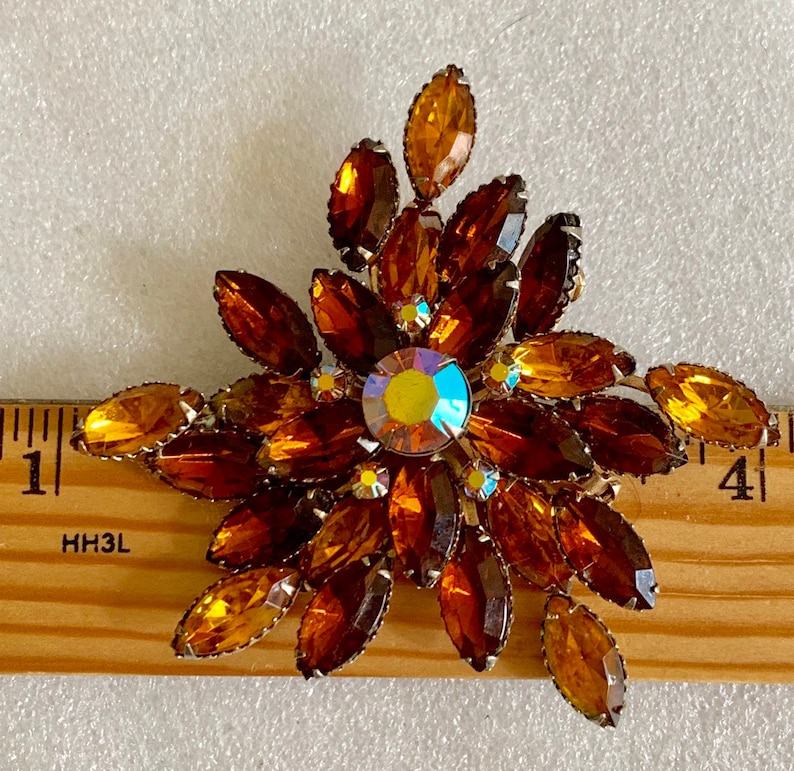 Sale Vintage Rhinestone Brooch Amber Stones With AB Center Stone ...