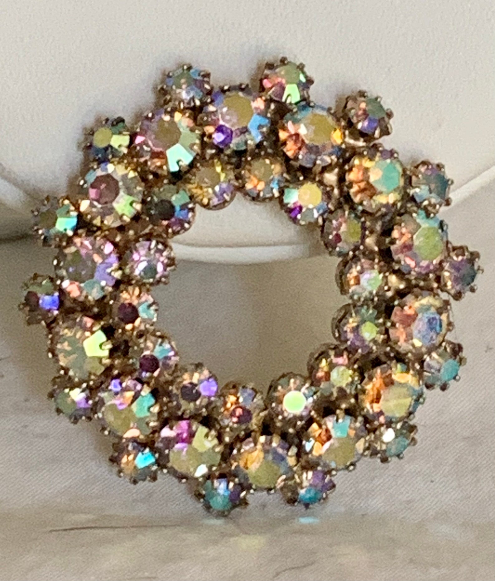 Unsigned Weiss AB Rhinestone Wreath Brooch is Brilliant and Dazzling ...
