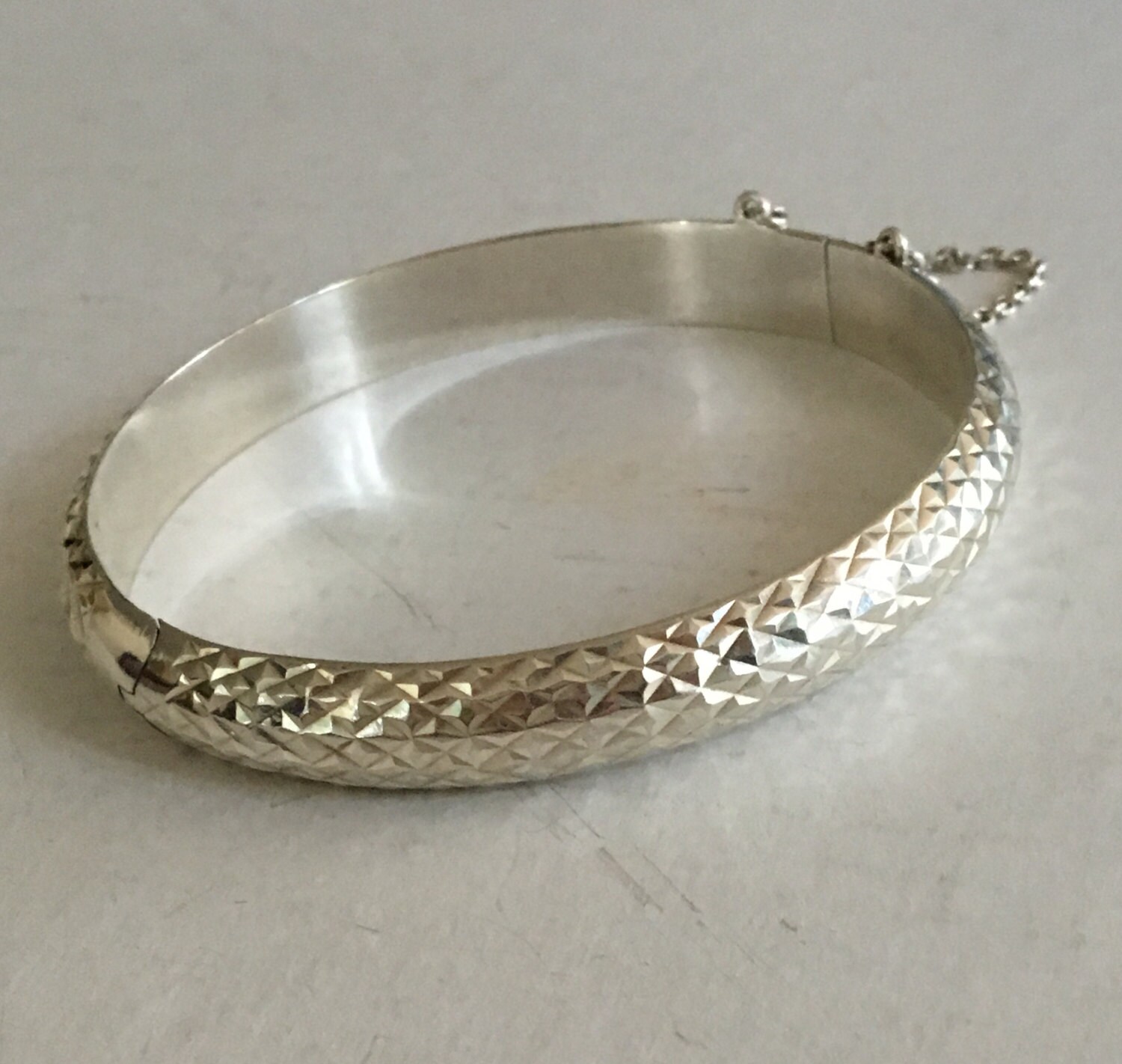 Vintage Sterling Silver Bangle Bracelet Diamond Cut Bright and ...