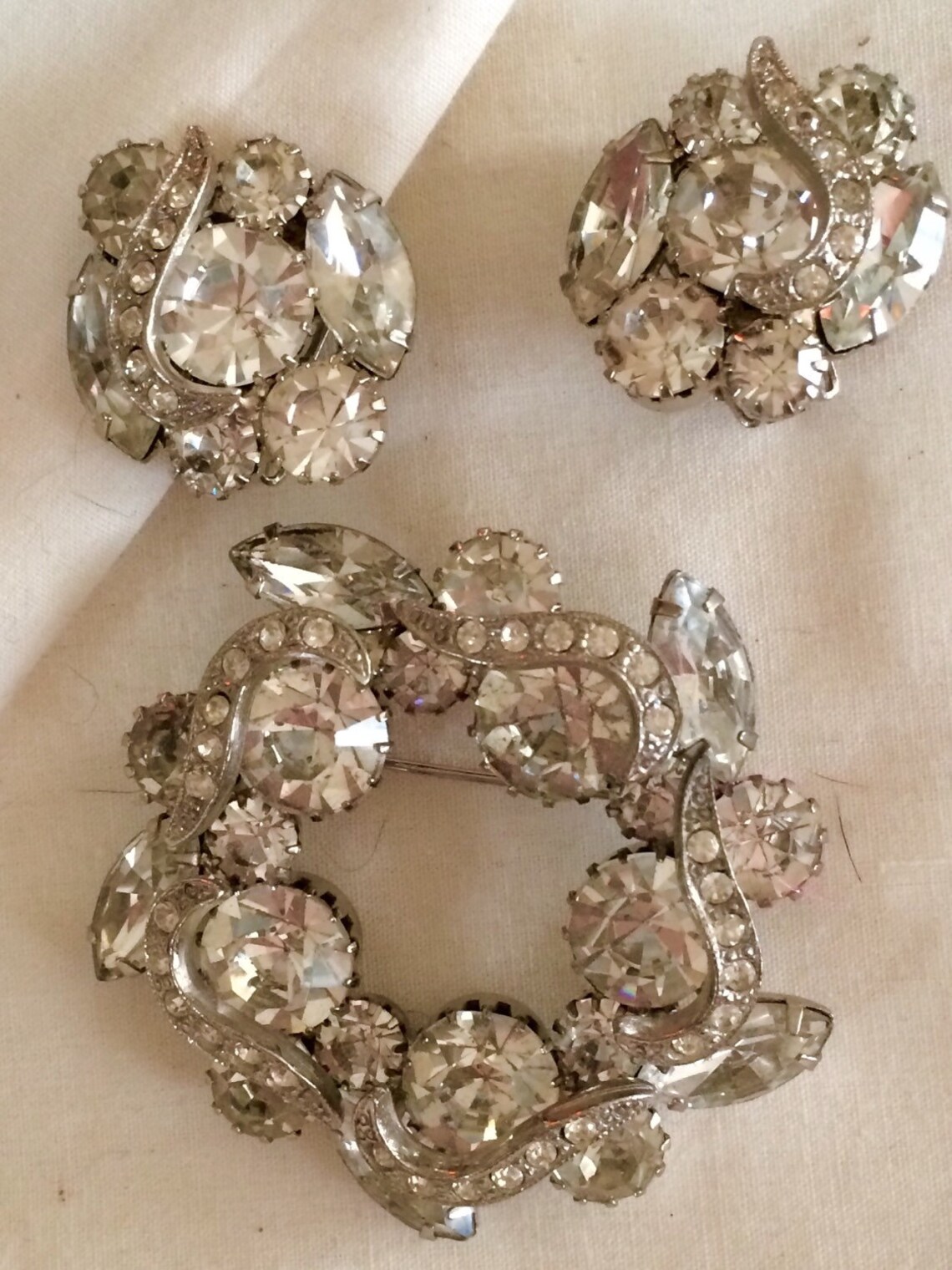 Vintage Hobe Rhinestone Brooch & Earring Set Bridal Wedding Holiday ...