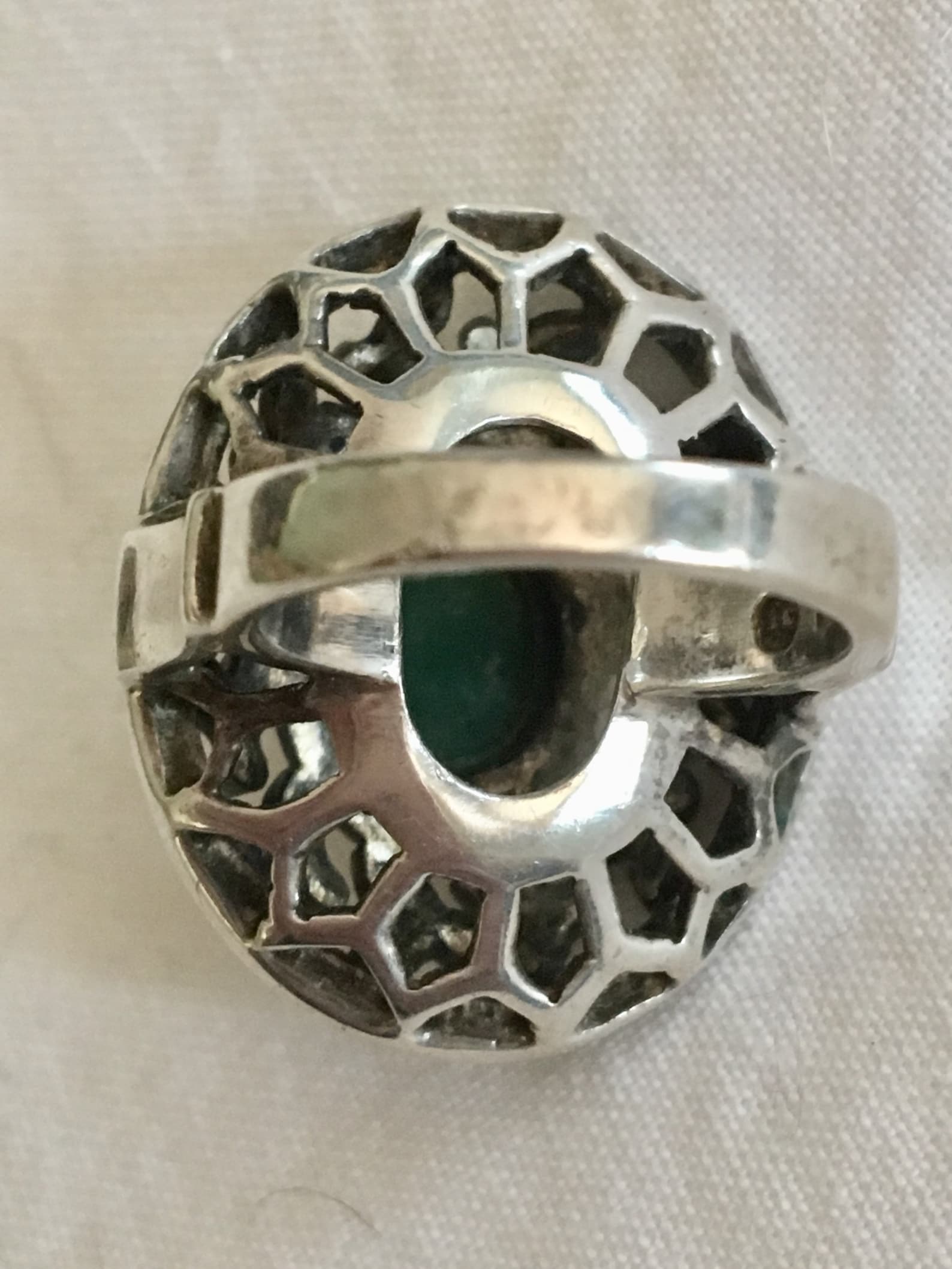 Art Deco Sterling Silver Ring With Green Onyx Surrounded by Marcasites ...