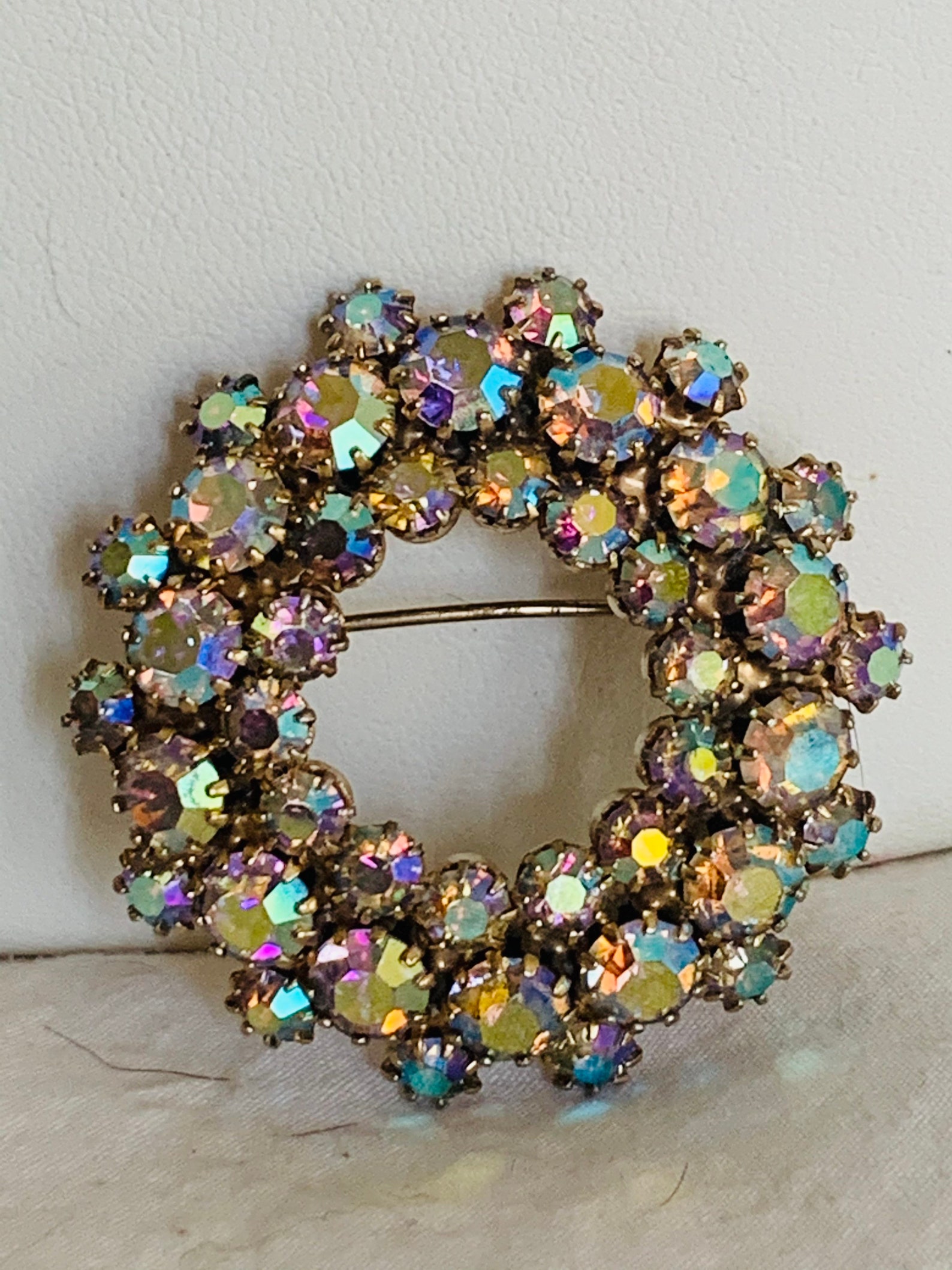 Unsigned Weiss AB Rhinestone Wreath Brooch is Brilliant and Dazzling ...