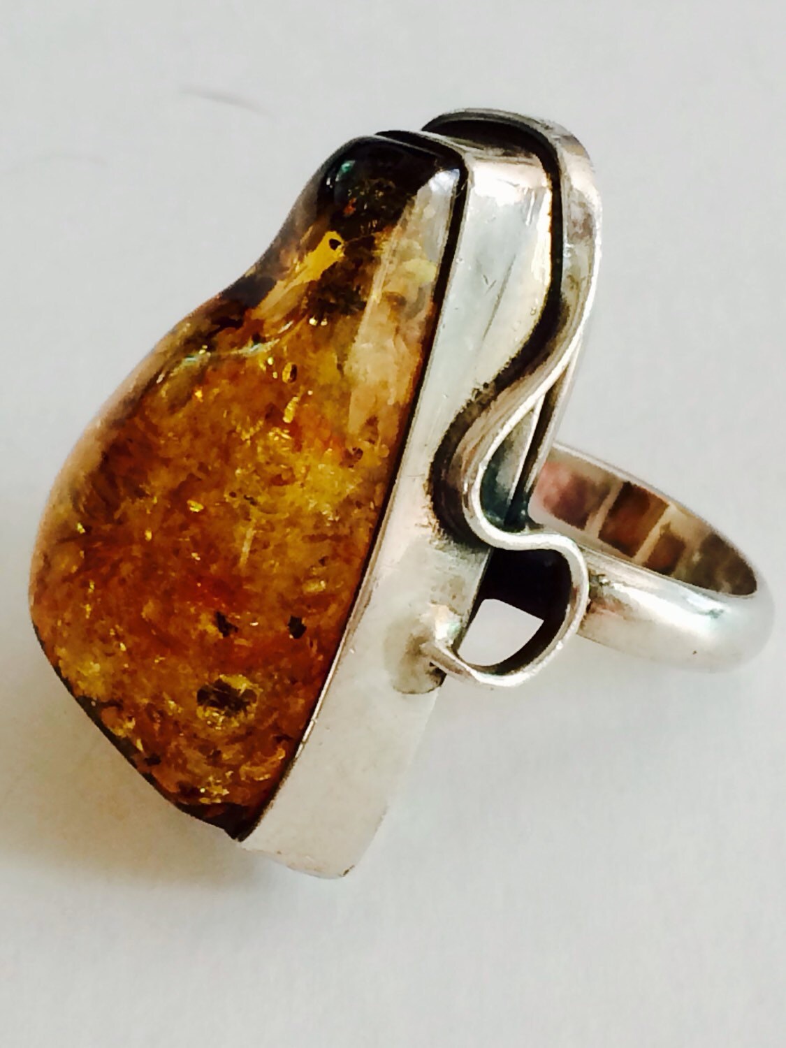 Vintage Sterling Silver Baltic Amber Ring Scandinavian Artisinal Design ...