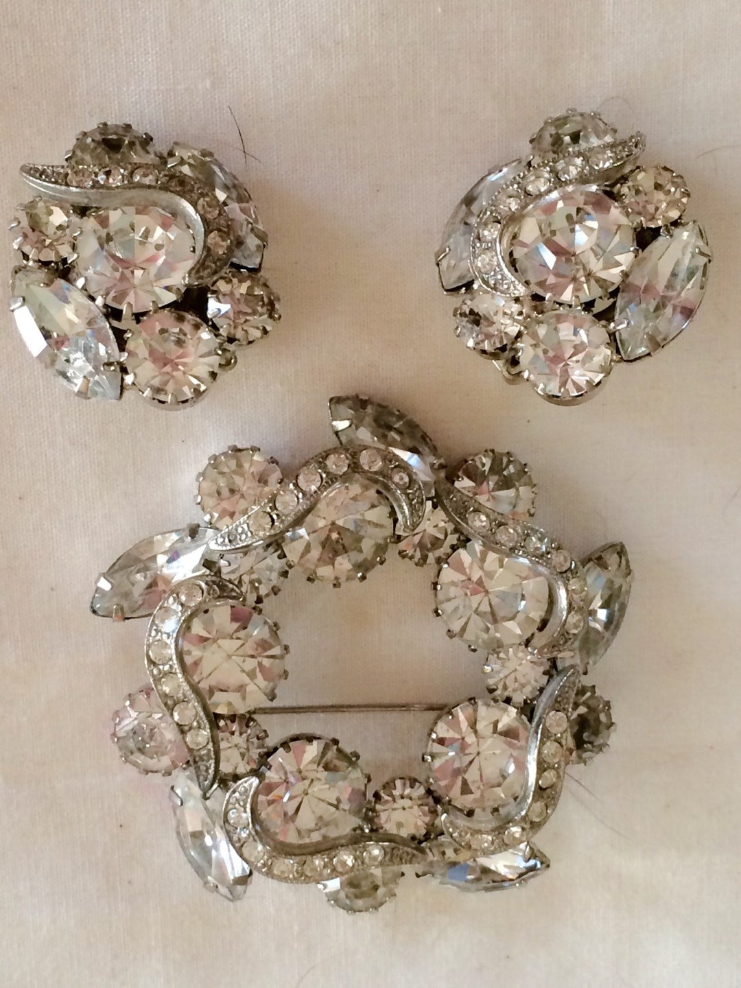 Vintage Hobe Rhinestone Brooch & Earring Set Bridal Wedding Holiday ...