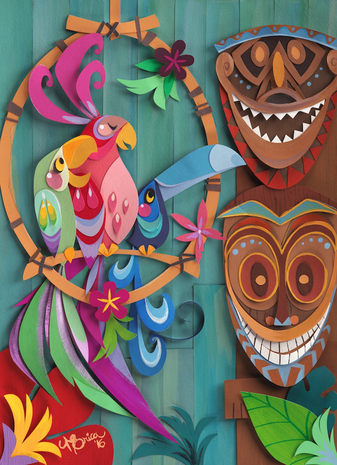 Tiki Tiki Birdies Print - Etsy