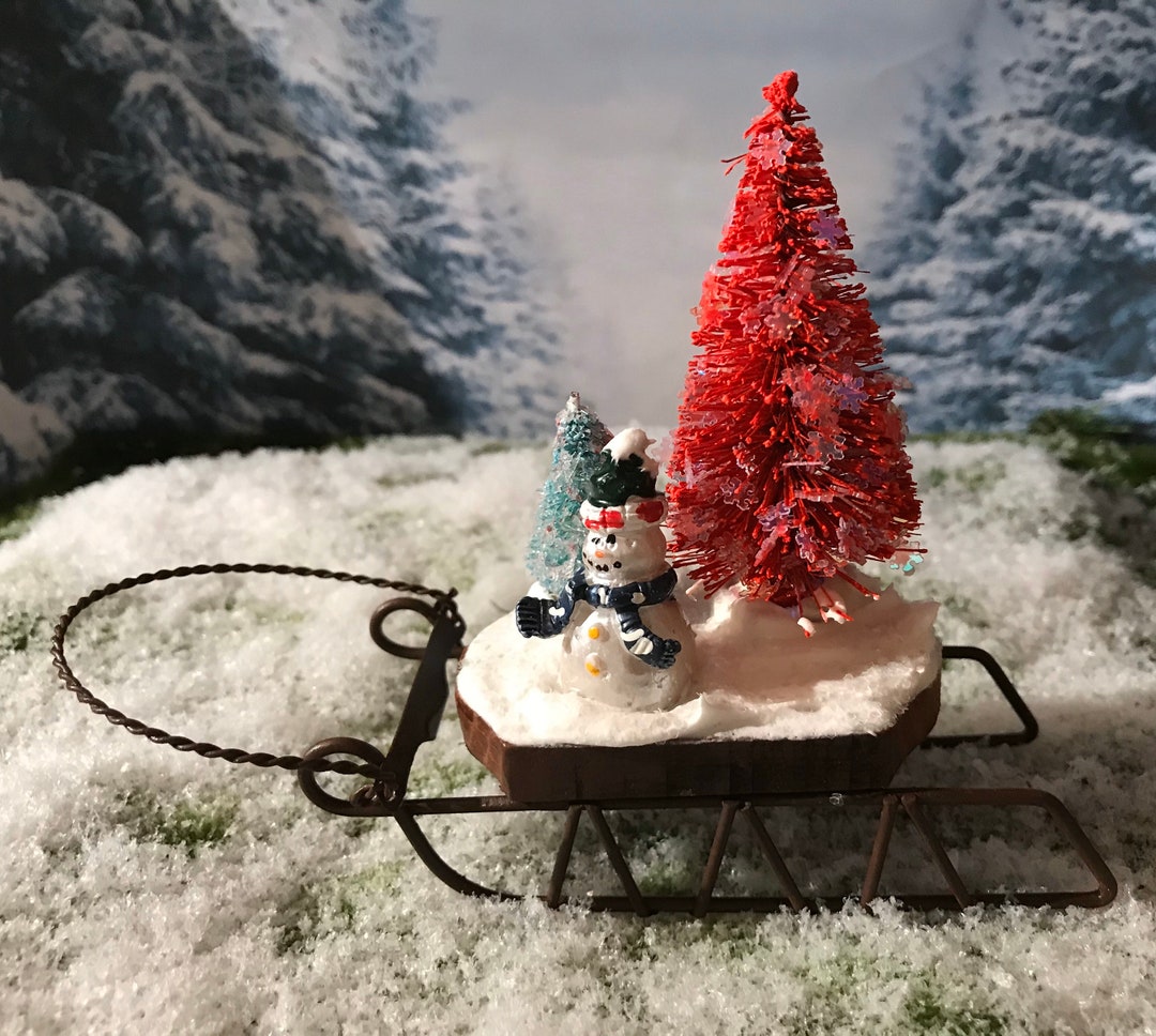 Unique Winter Scene on Rustic Sled Christmas Decoration Farmhouse Red ...