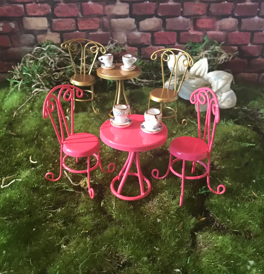 Sweet Fairy Garden Bistro Table & Chairs Mini Bistro Miniature Garden ...