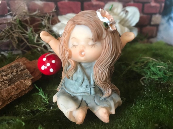 Sweet miniature fairy pretty brown hair fairy yawning fairy | Etsy