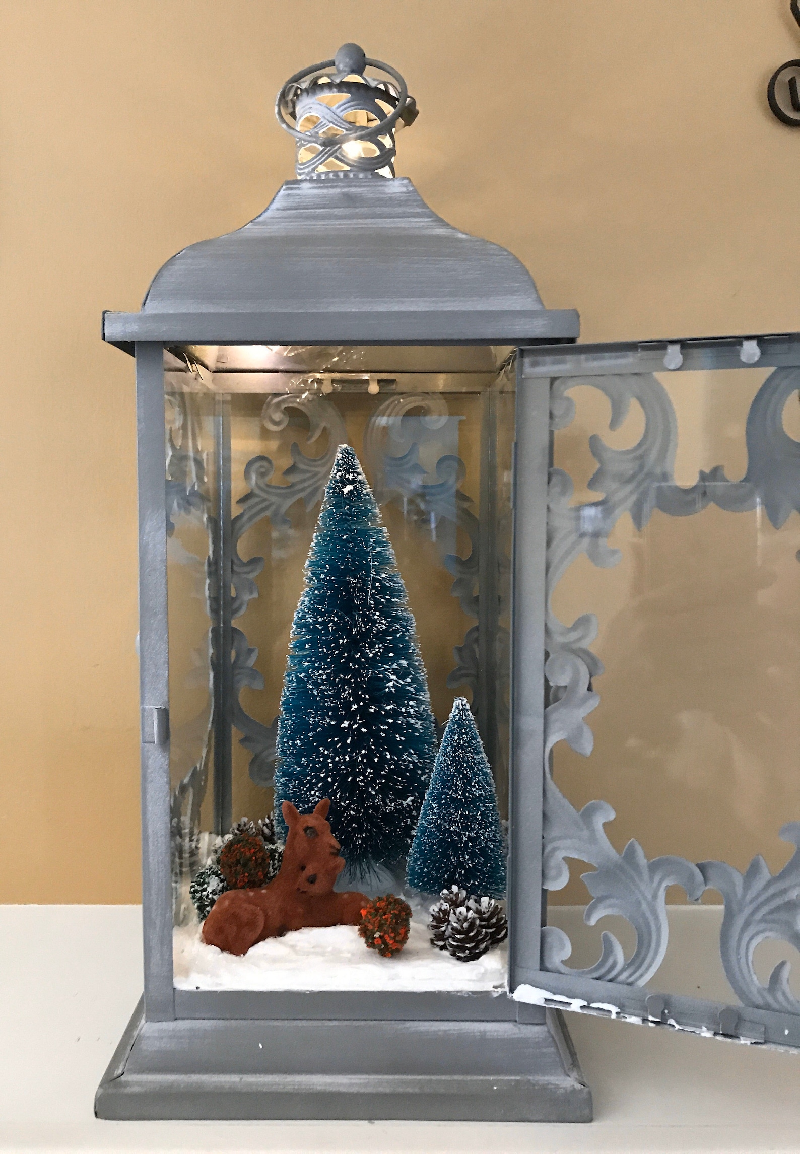 Lantern Filled With an Adorable Winter Scene of Mama and Baby | Etsy