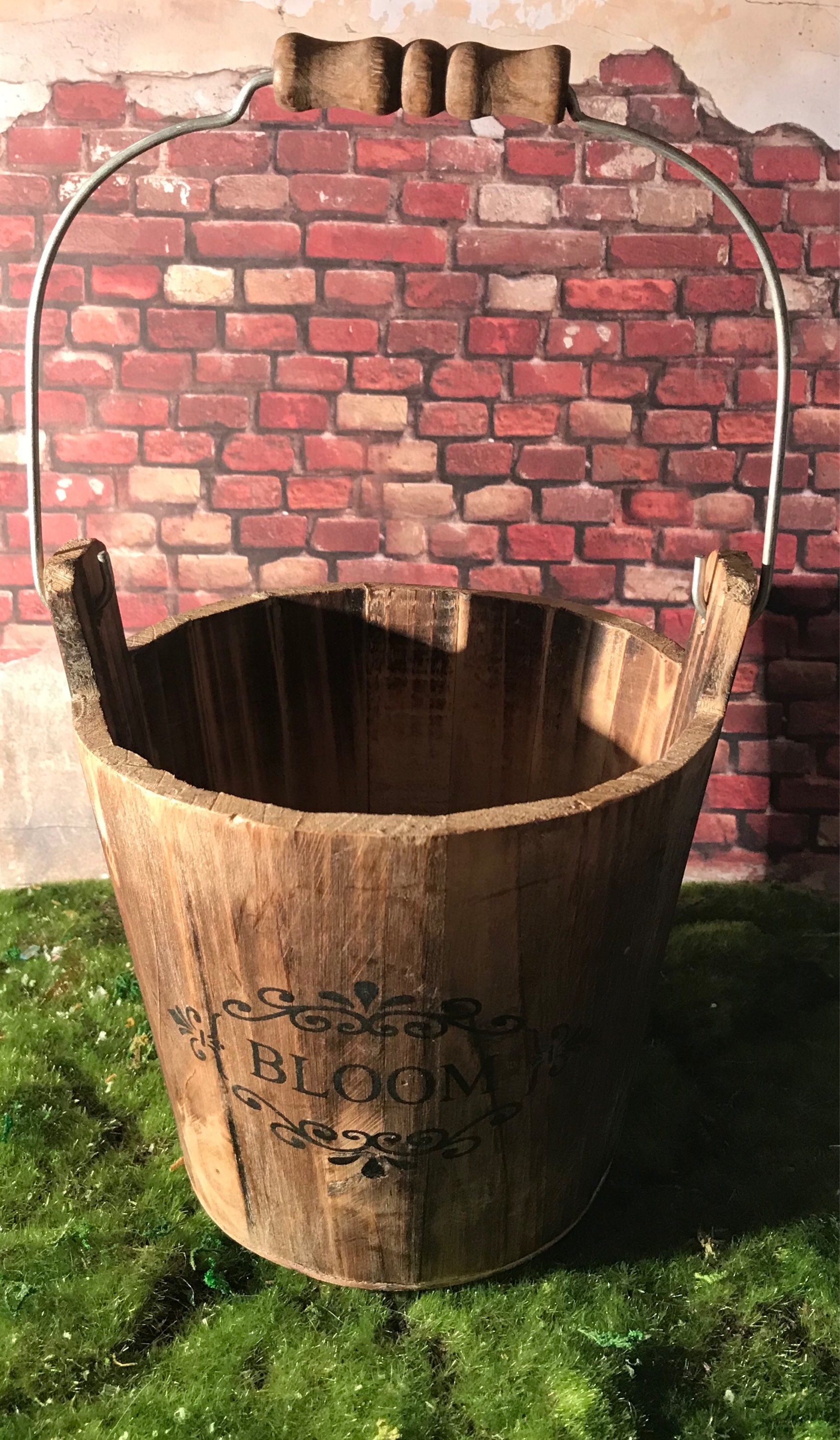 Beautiful Wooden Bucket Planter, Dark Wooden Planter Bucket, White Wash ...