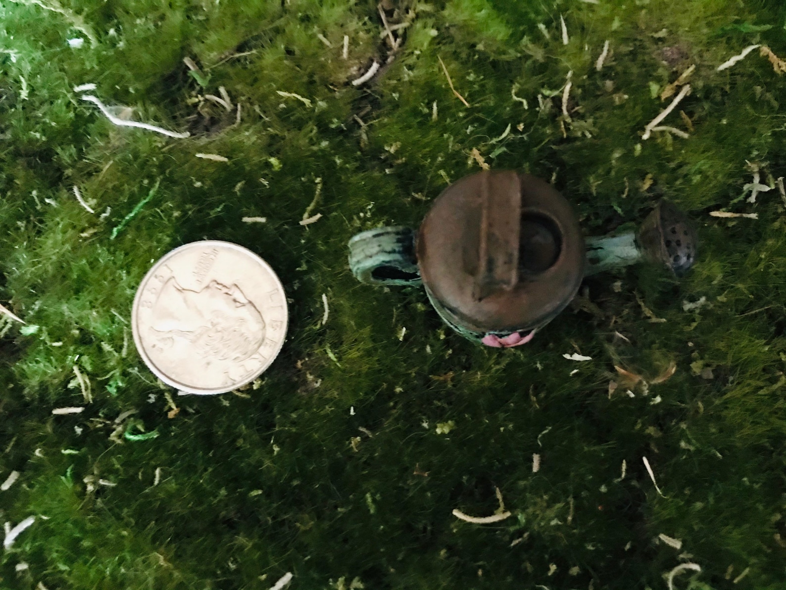 Adorable Sweet Fairy Garden Rustic Watering Can Green With Pretty Pink ...