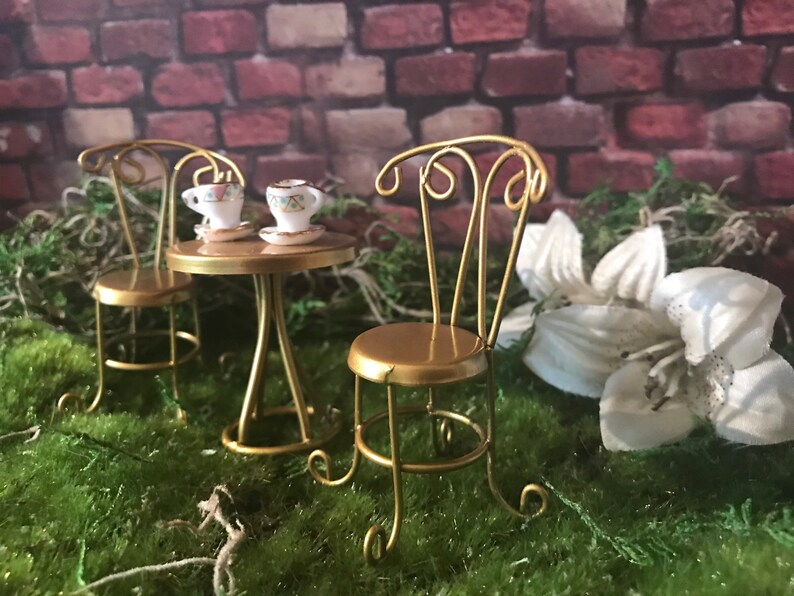 Sweet Fairy Garden Bistro Table & Chairs Mini Bistro Miniature Garden ...